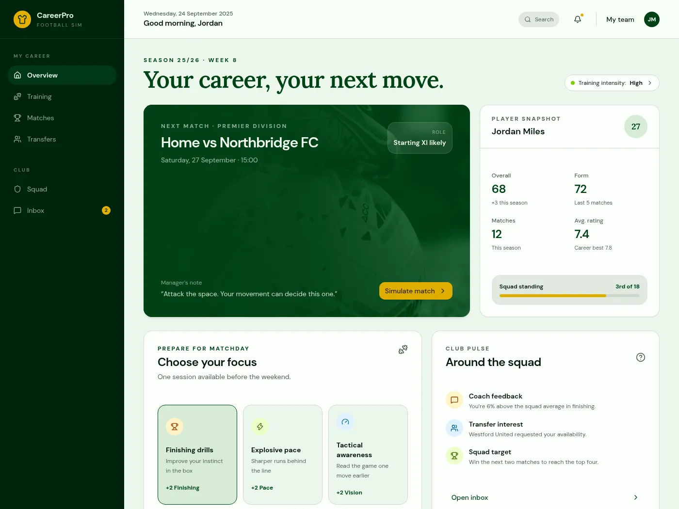 CareerPro Football Simulator