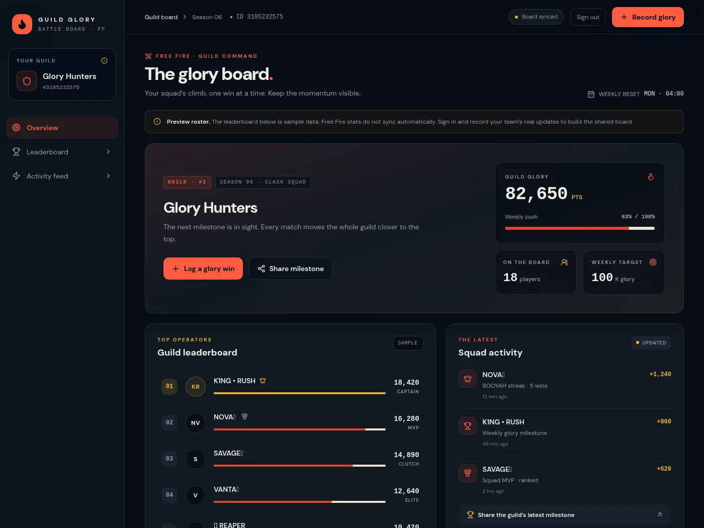 Guild Glory Tracker Bot
