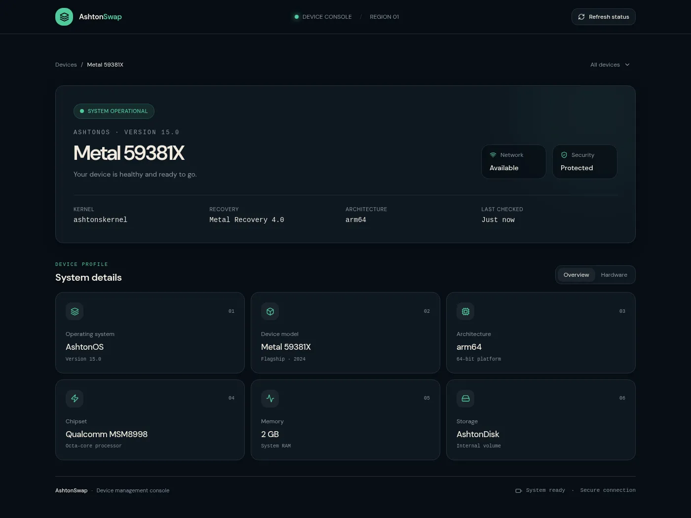 AshtonSwap Device Dashboard