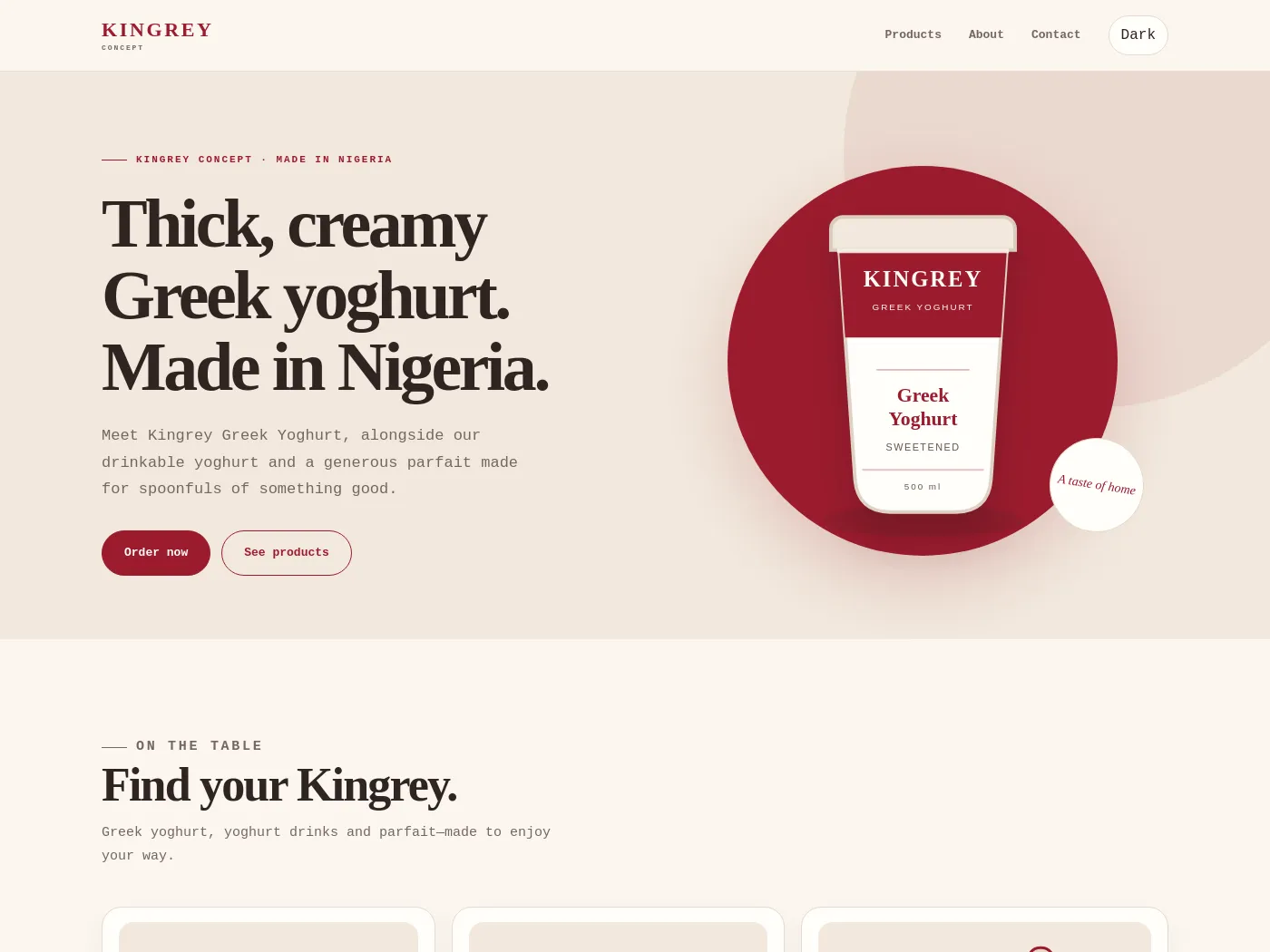 Kingrey Dairy Landing Page