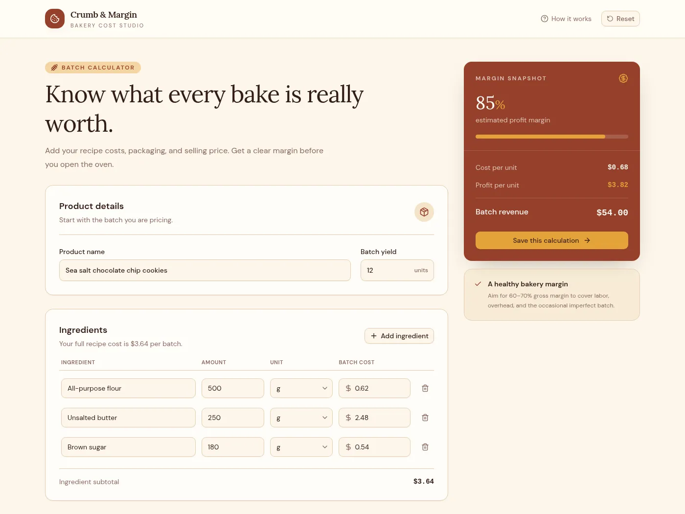 Bakery Margin Calculator