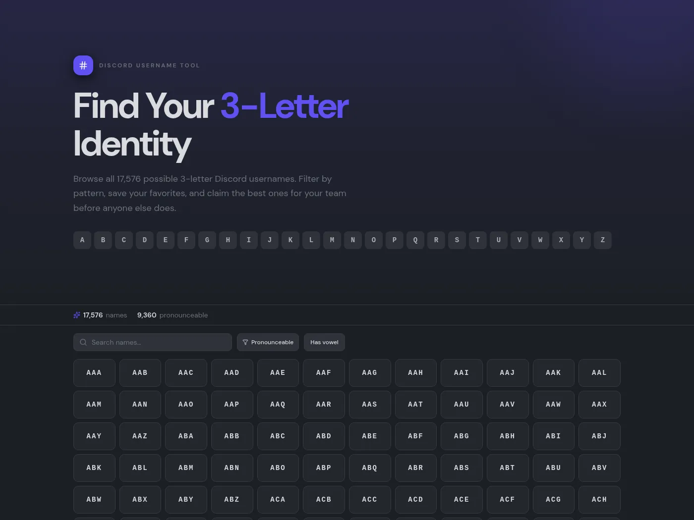Discord 3-Letter Finder