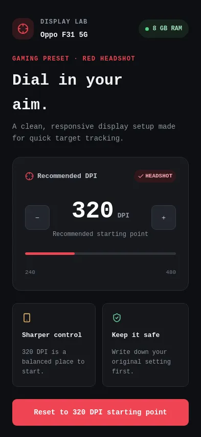 Oppo F31 DPI Tu FFF sensitivity