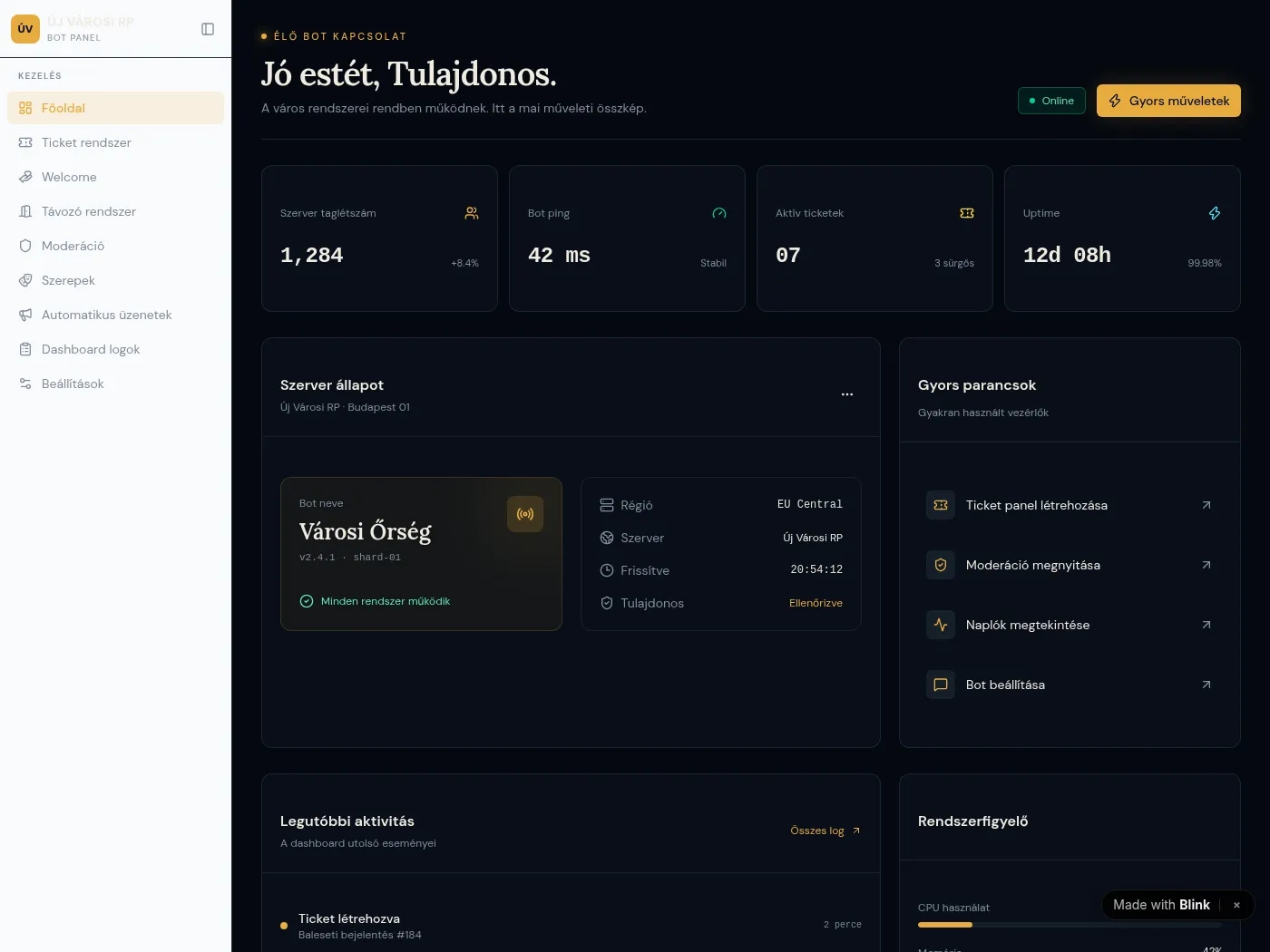 Új Városi RP Bot Panel
