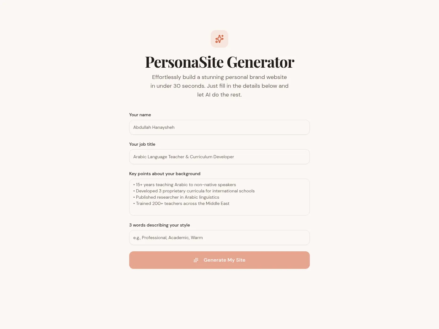 PersonaSite Generator