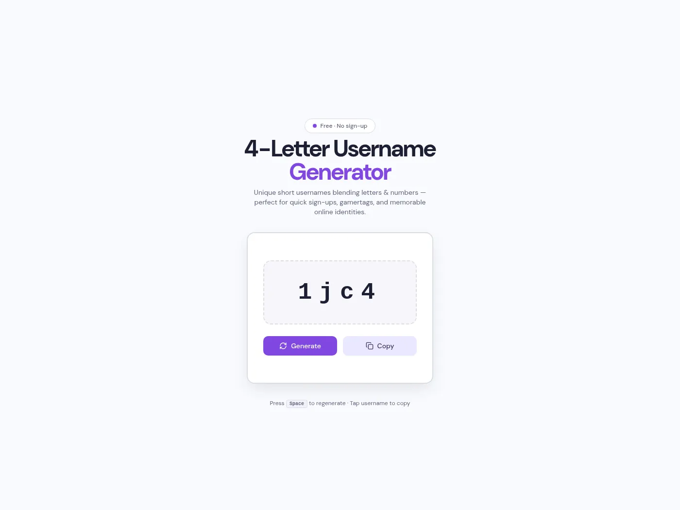 Short Username Generator