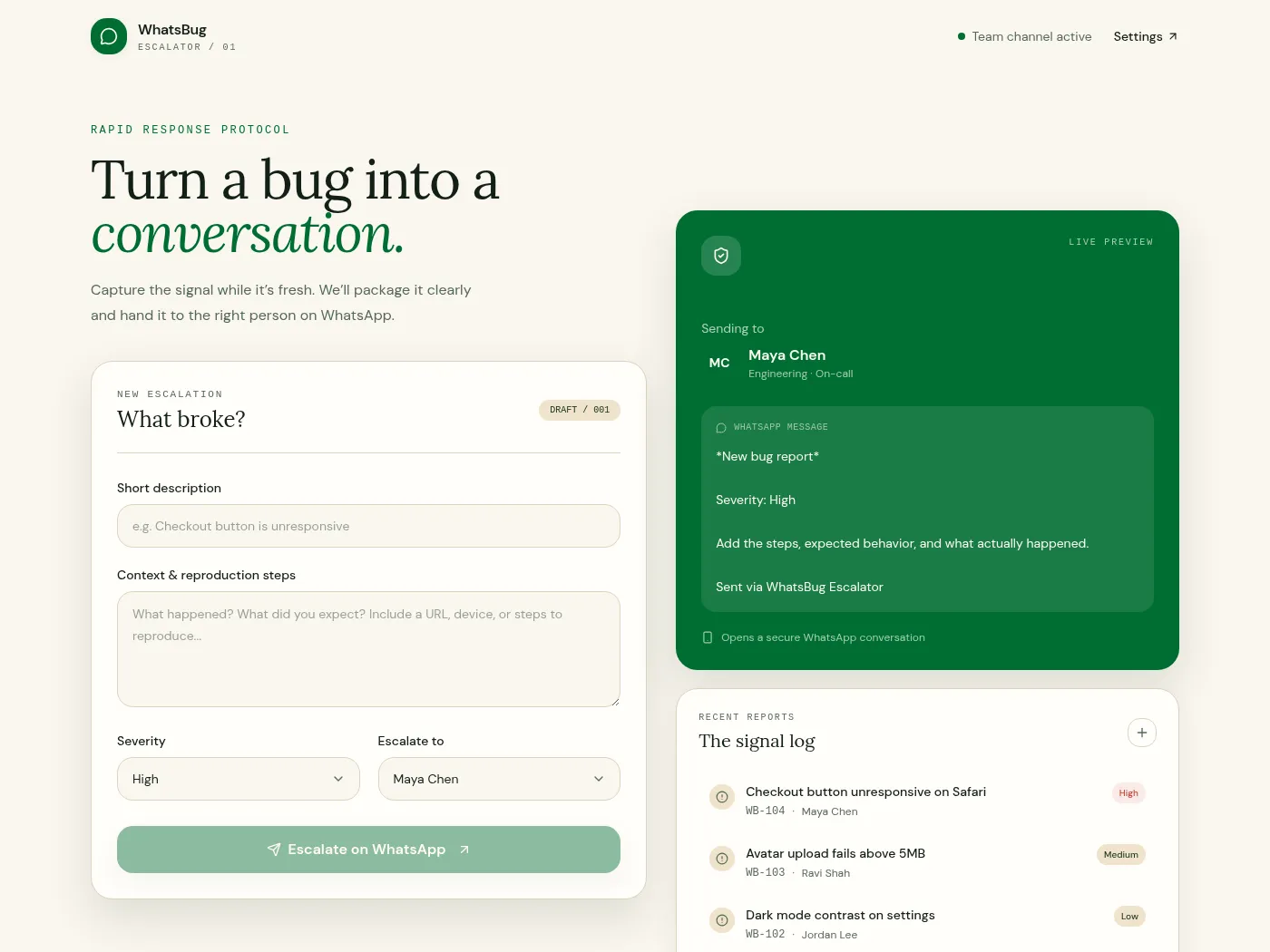WhatsBug Escalator
