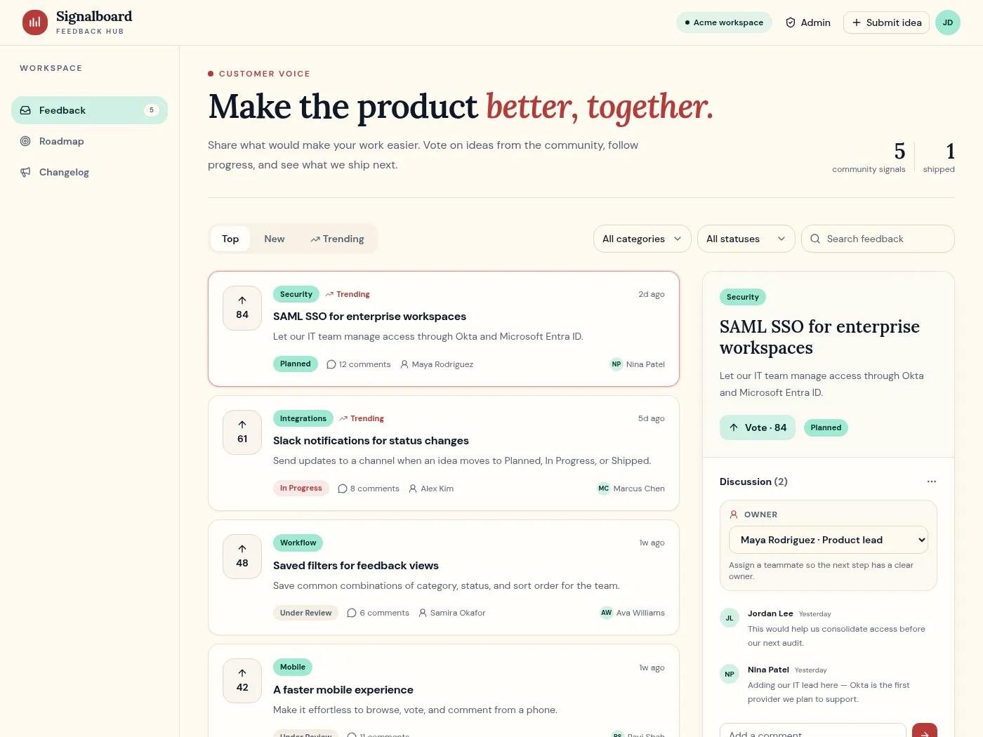 Signalboard Feedback Hub