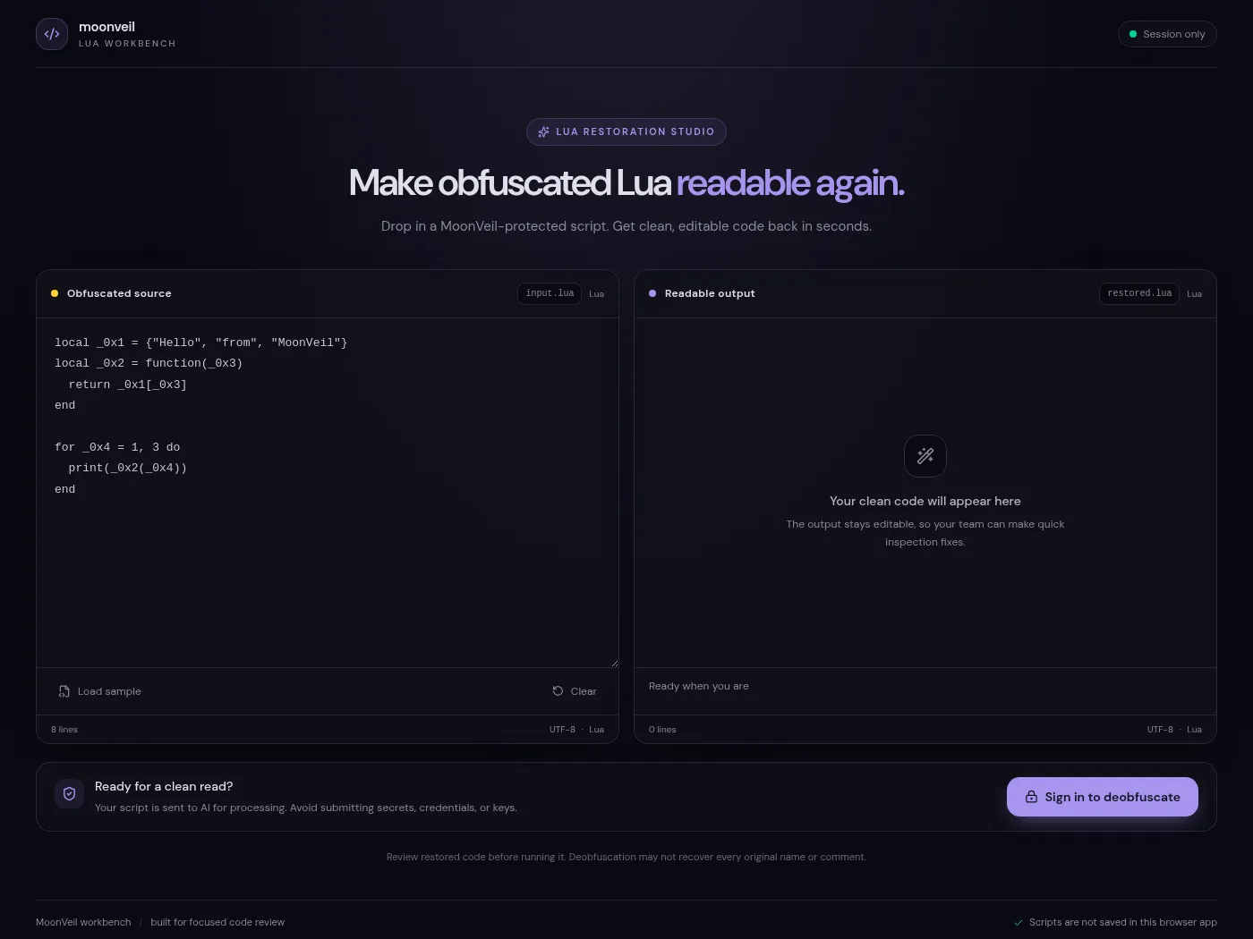 MoonVeil Lua Deobfuscator