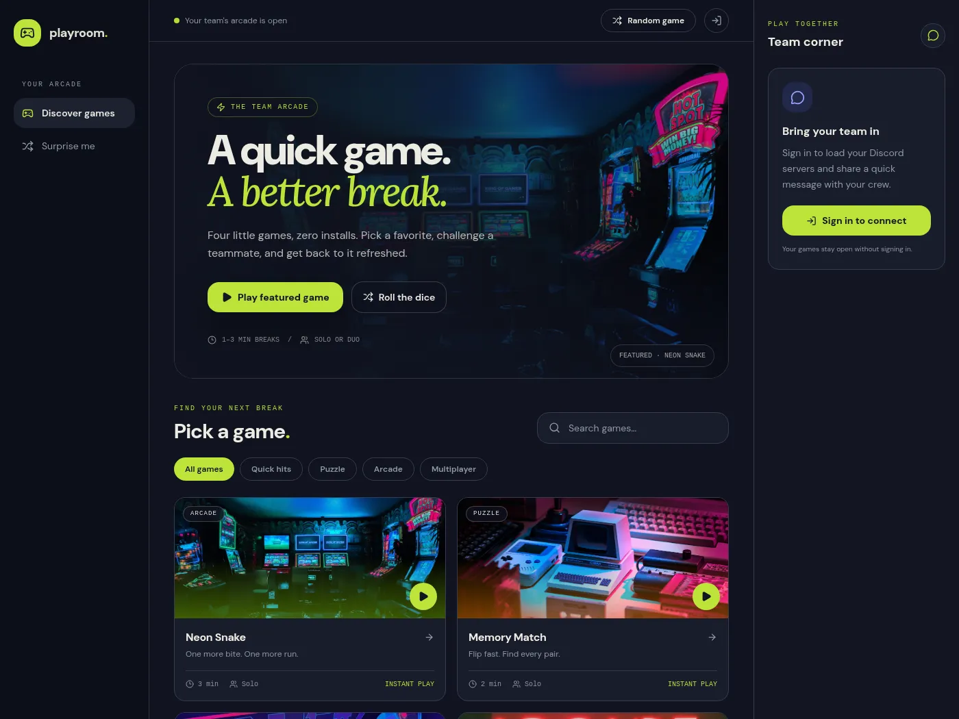 Instant Play Game Hub