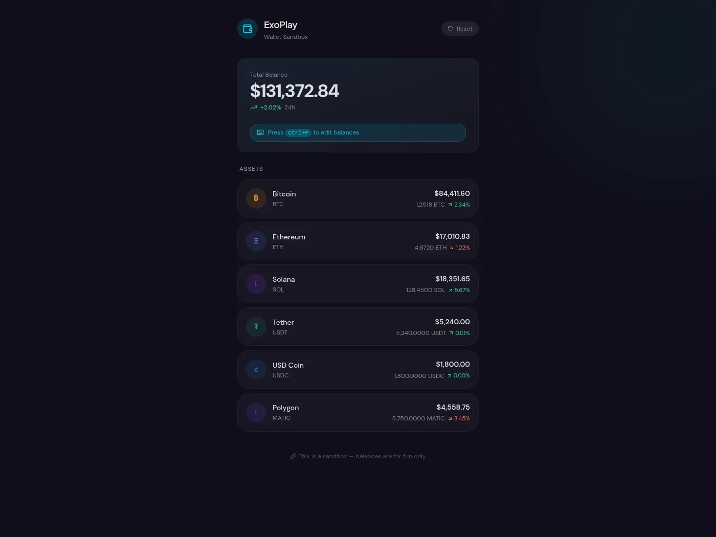 ExoPlay Wallet Sandbox
