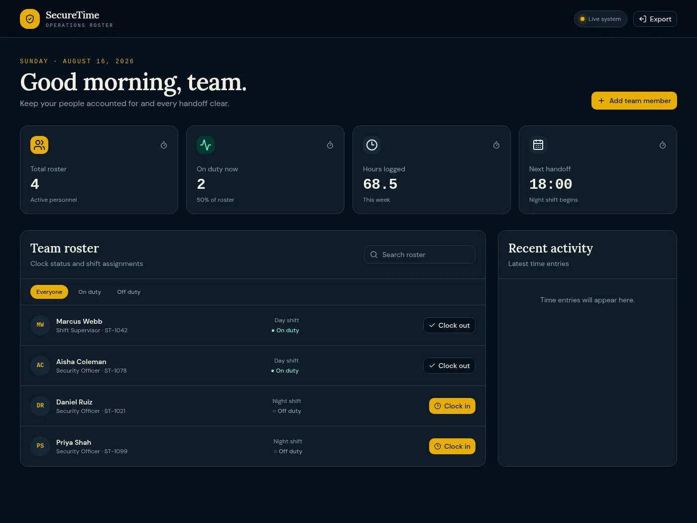 SecureTime Roster