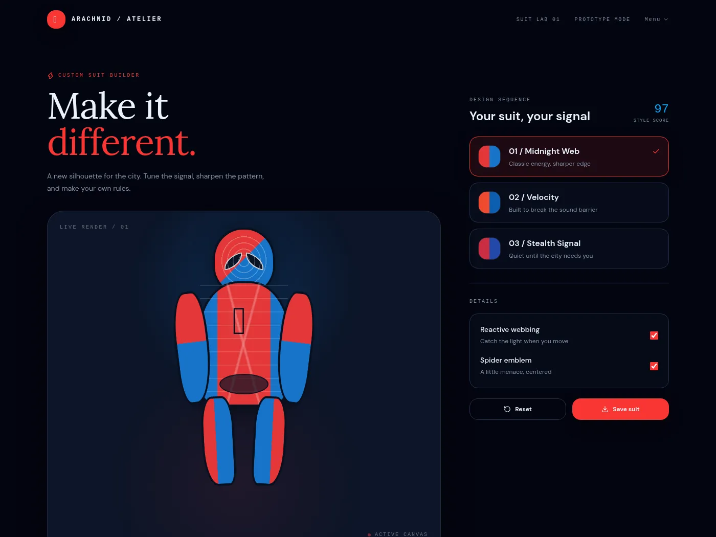 Spider Suit Designer