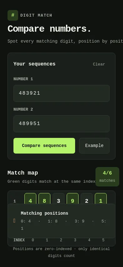 Digit Match Tracker