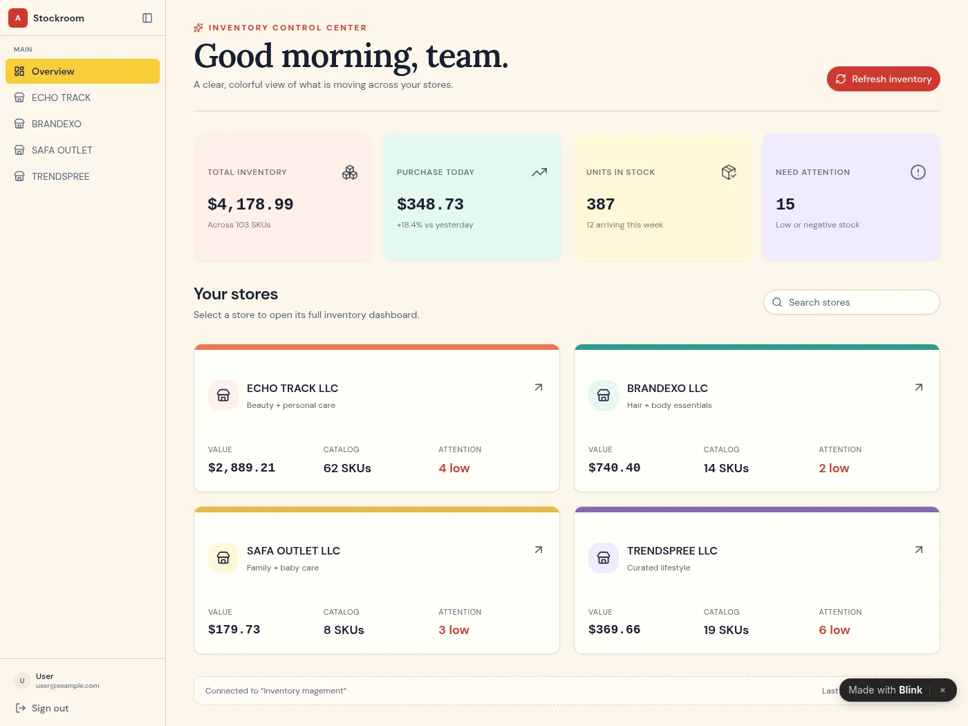 Colorful Inventory Dashboard