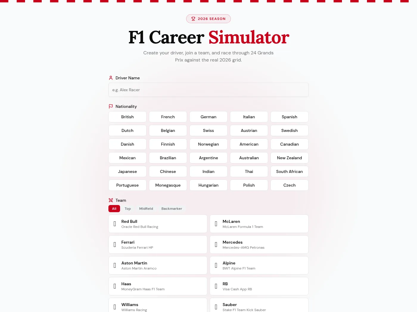 F1 Career Simulator