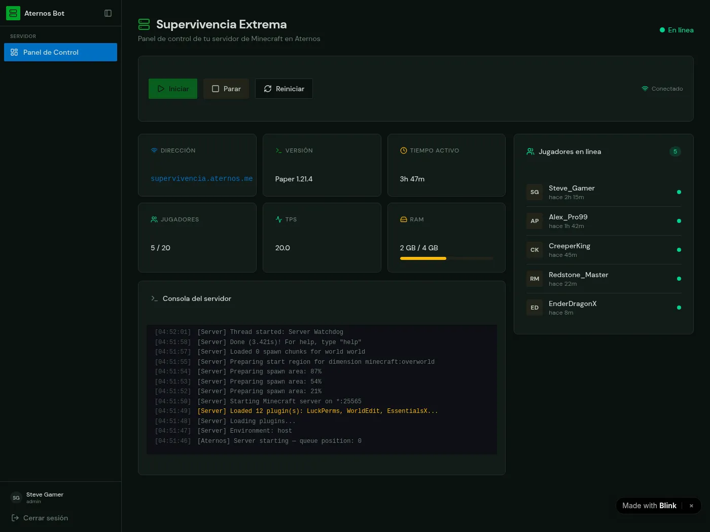 Aternos Server Bot Dashboard