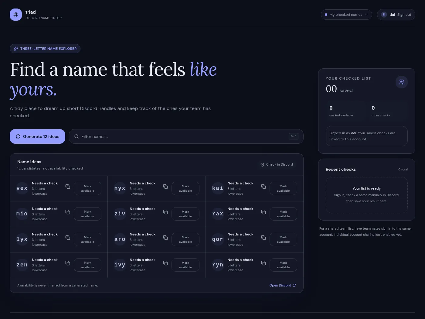 Discord Name Finder