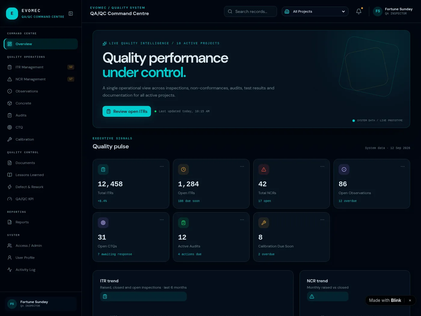 Evomec QA/QC Command Centre