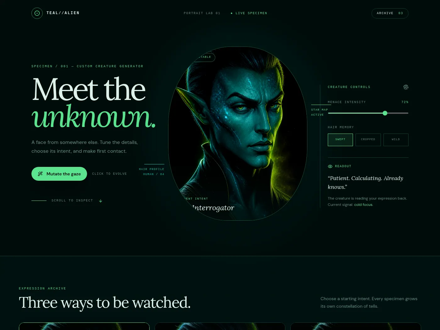 Teal Alien Portraits