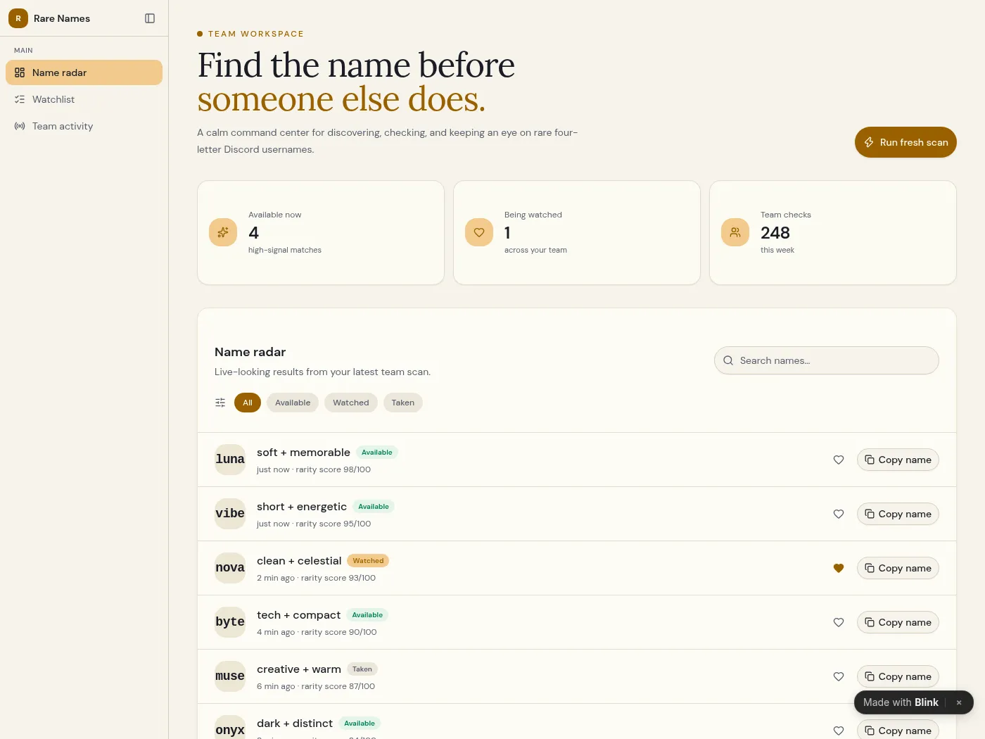 Rare Discord Name Tracker