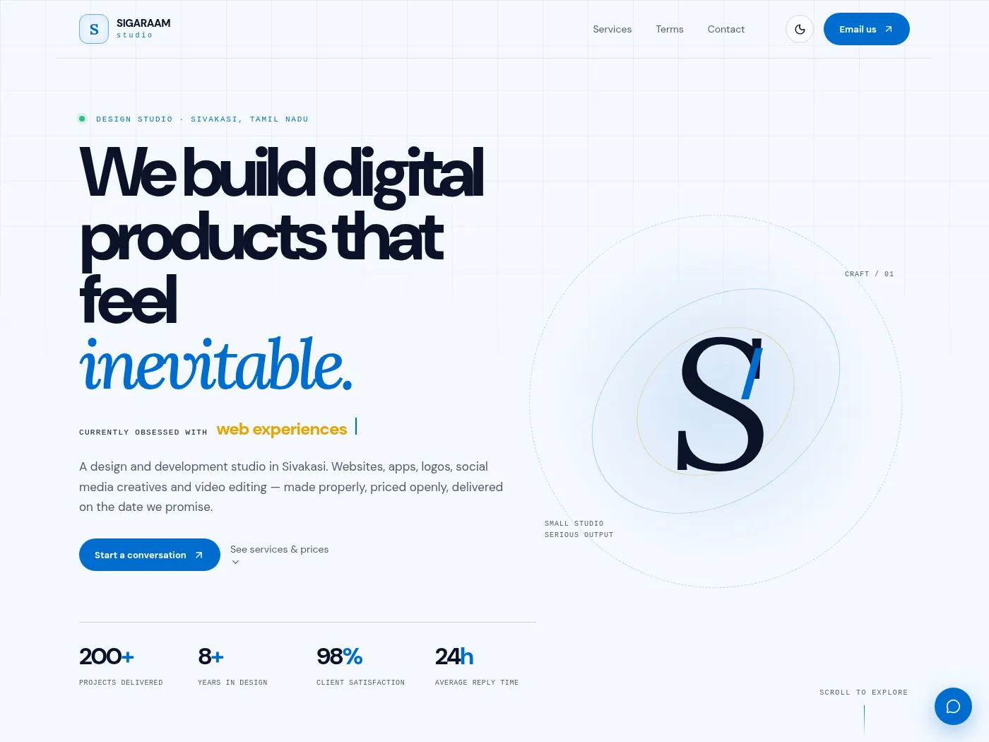 Sigaraam Studio Landing