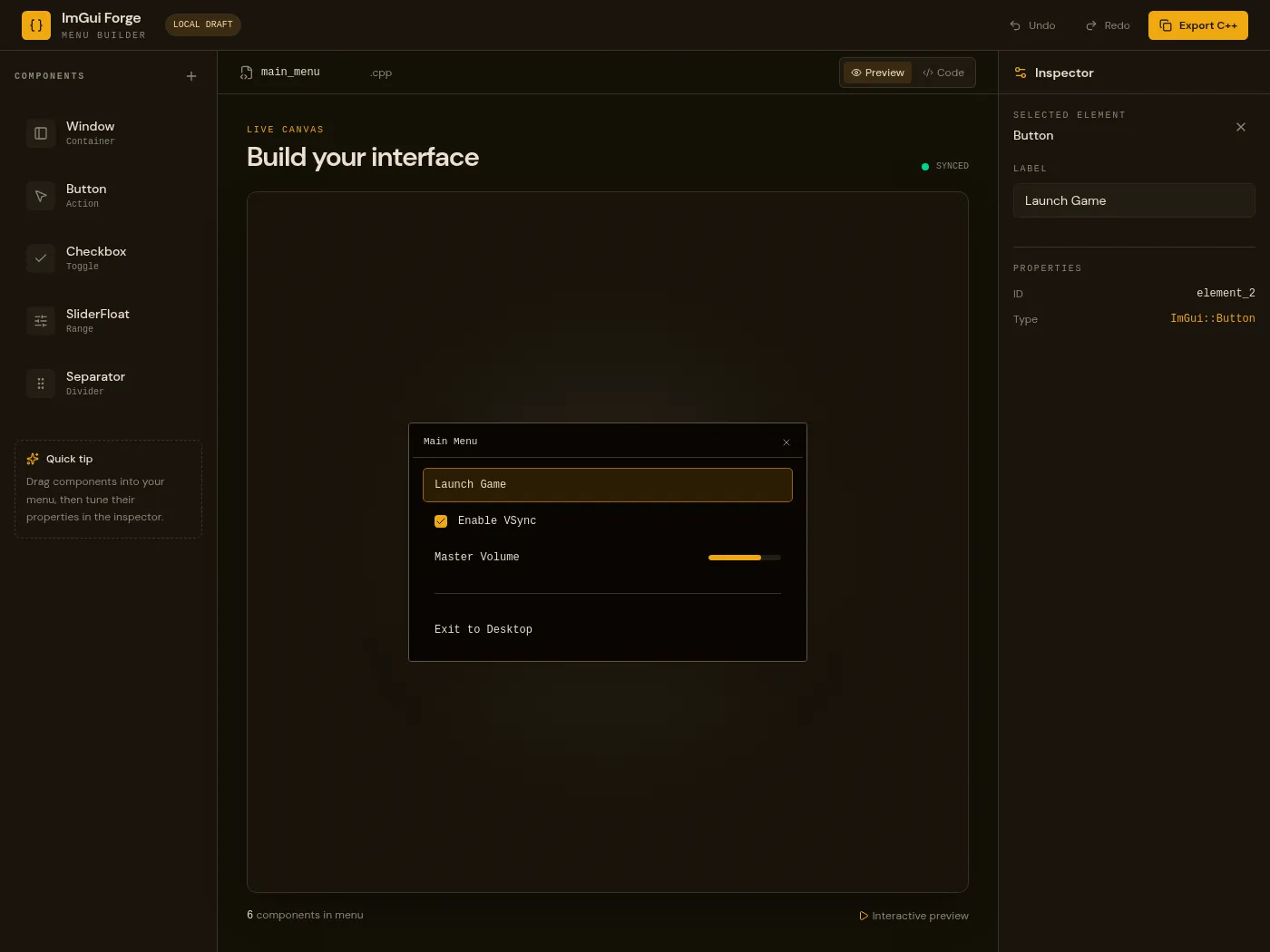 ImGui Menu Builder