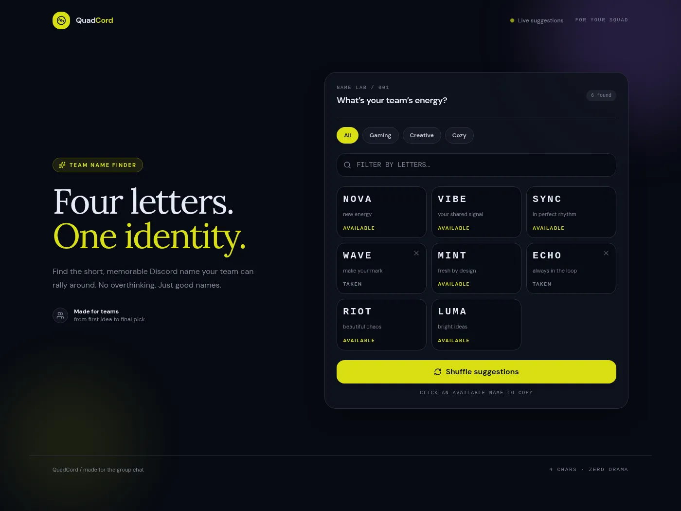 QuadCord Name Finder