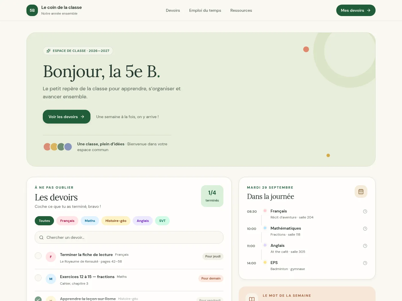 Classe 5ème Hub