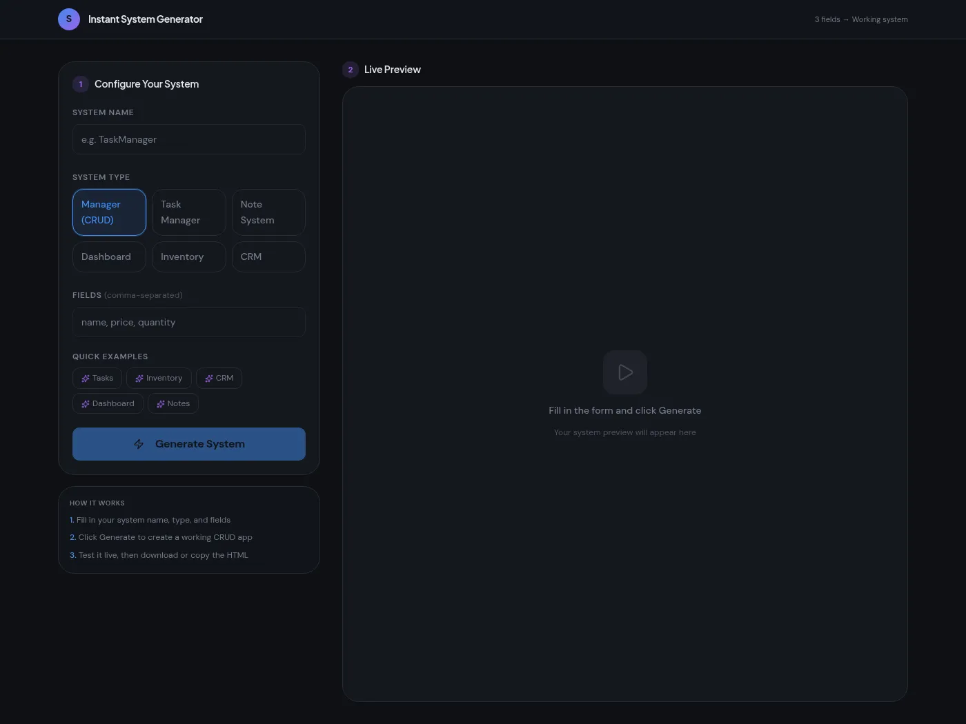 Instant System Generator
