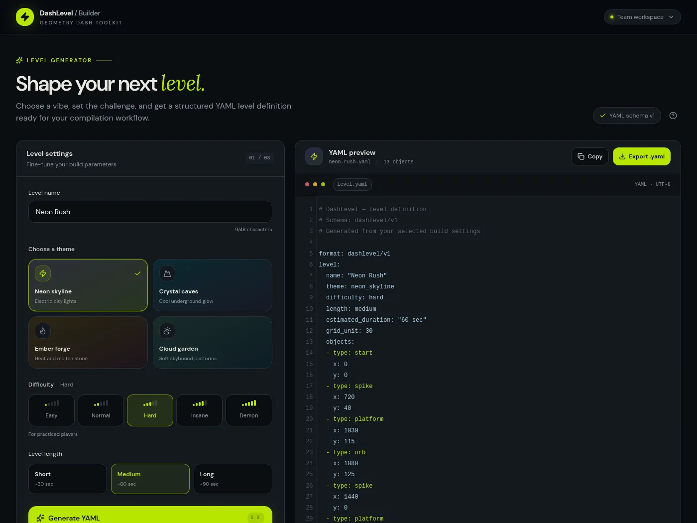 DashLevel YAML Builder