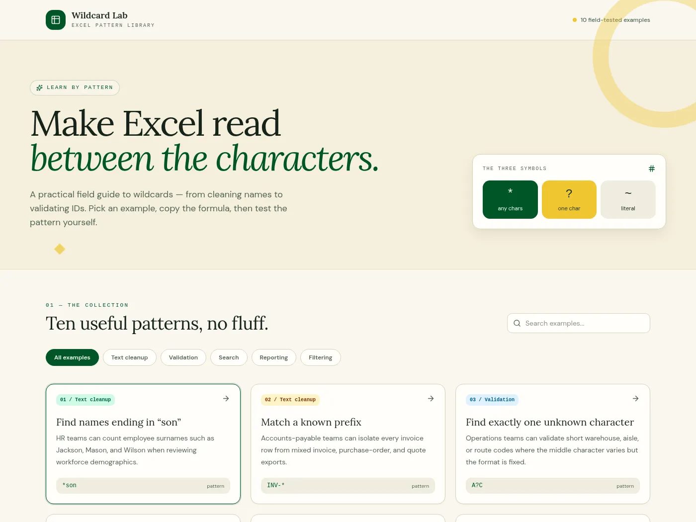 Excel Wildcard Demos