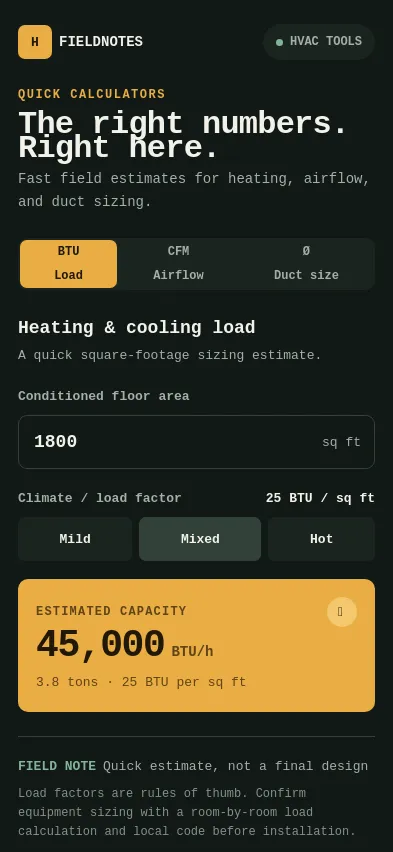 HVAC Pocket Calculator