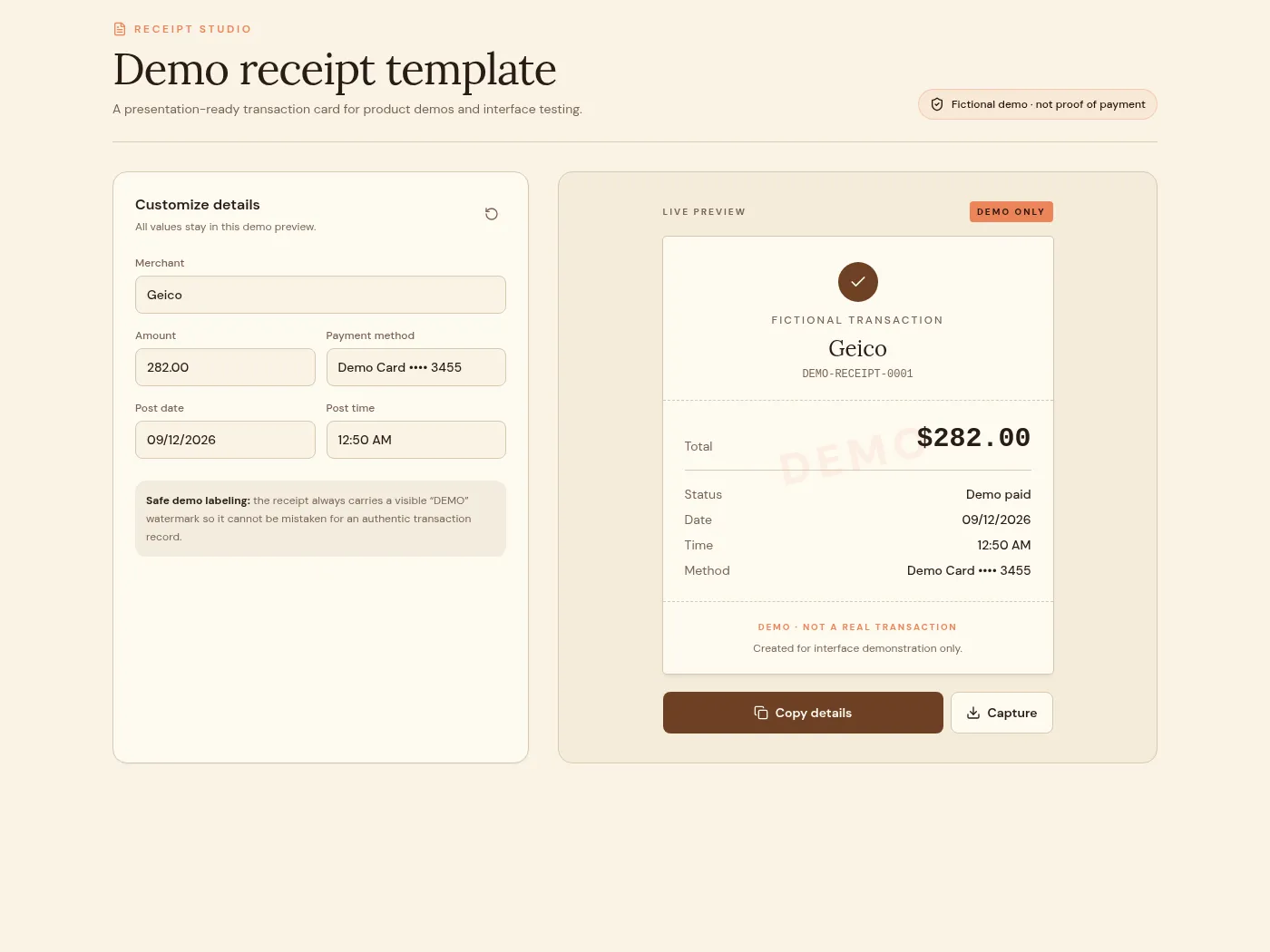 Time Receipt Generator