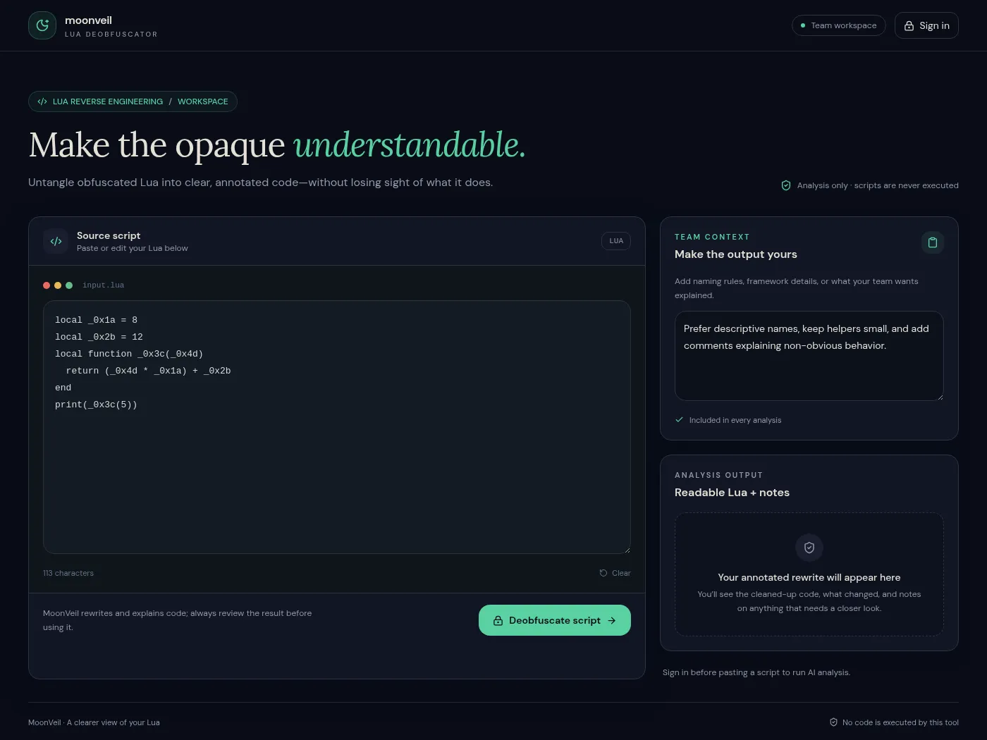 MoonVeil Deobfuscator AI
