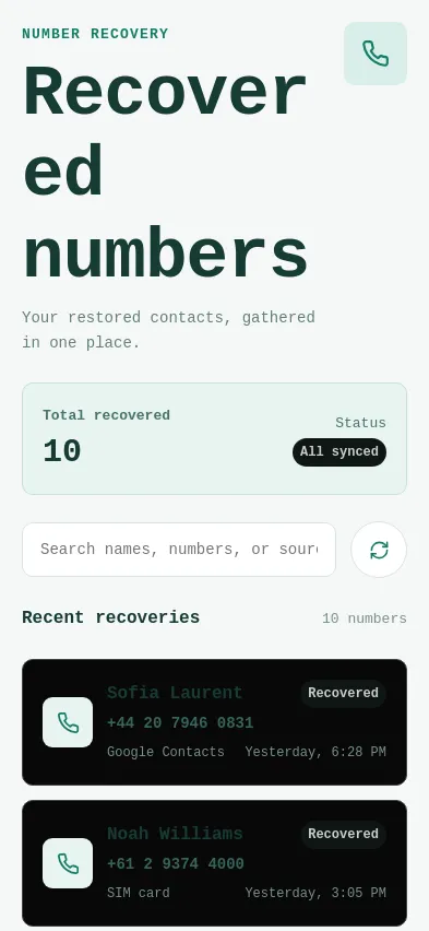 Number Recovery List