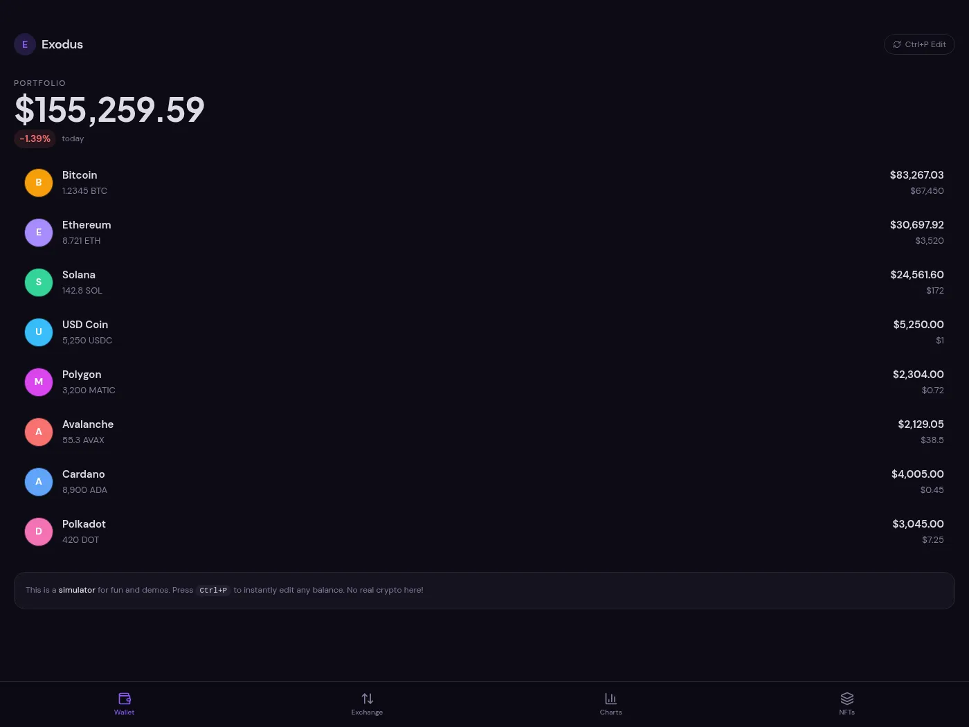Exodus Wallet Simulator