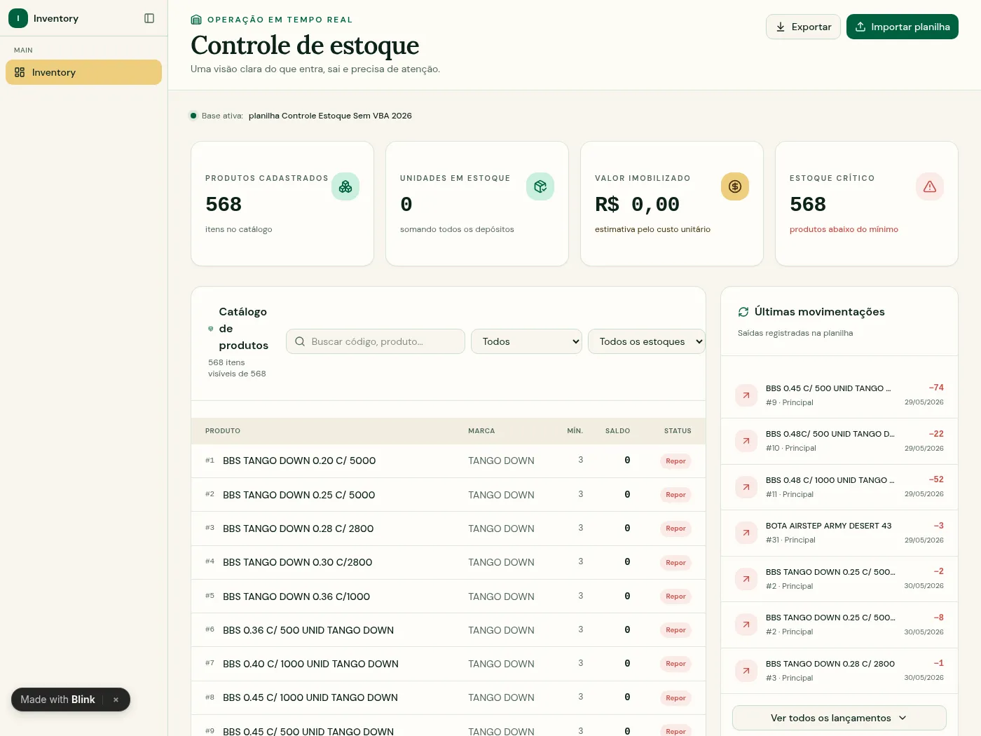 EstoqueSheet Control