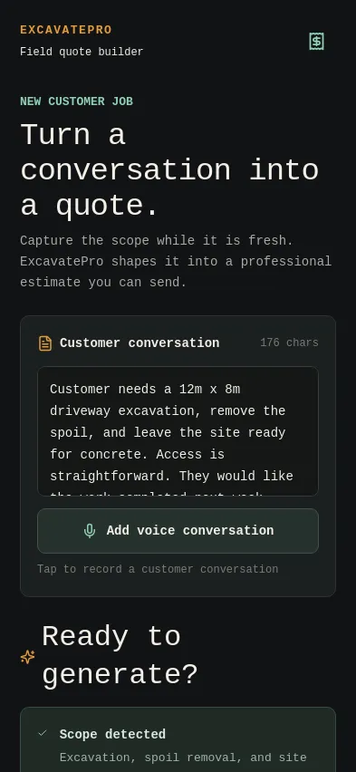 ExcavatePro Mobile Quotes