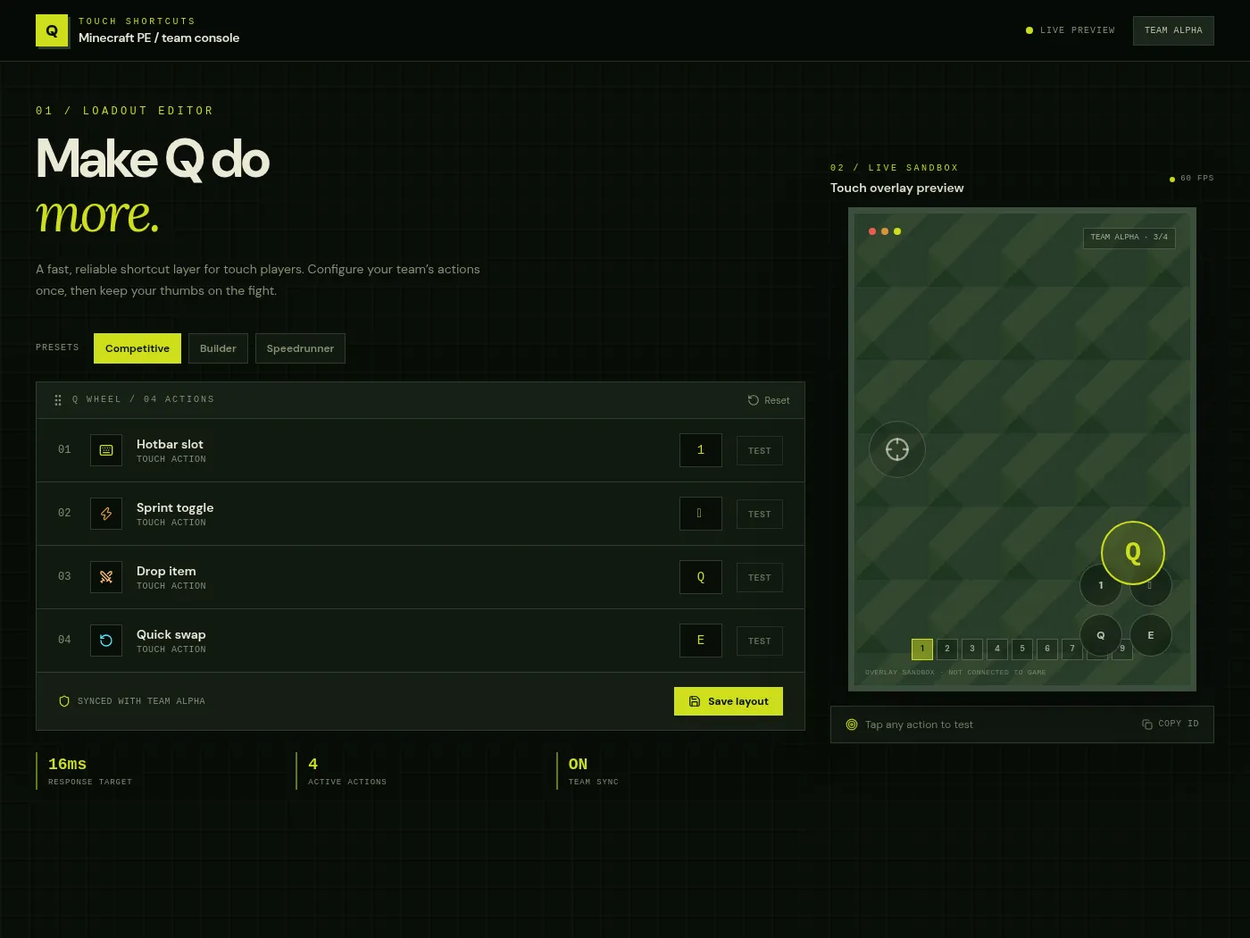 Minecraft Q Touch Shortcuts