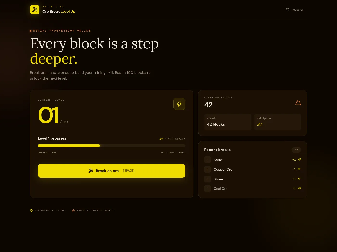 Ore Break Level Up