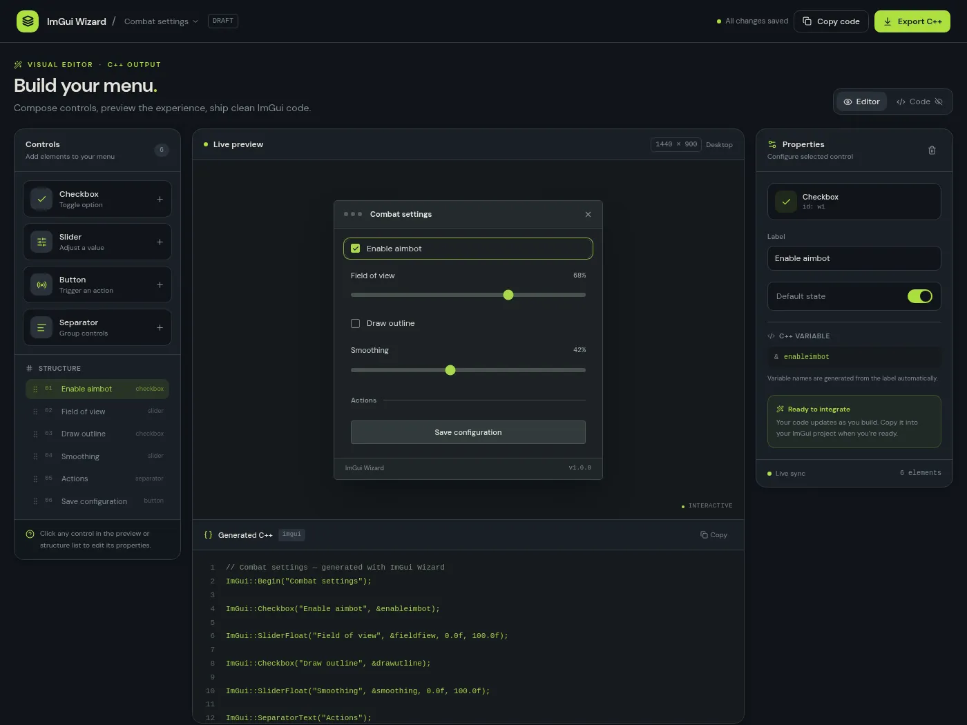 ImGui Wizard Builder