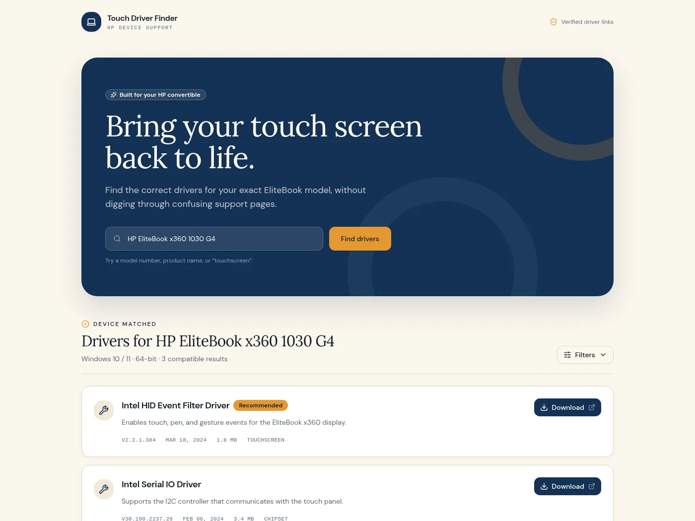Touch Driver Finder