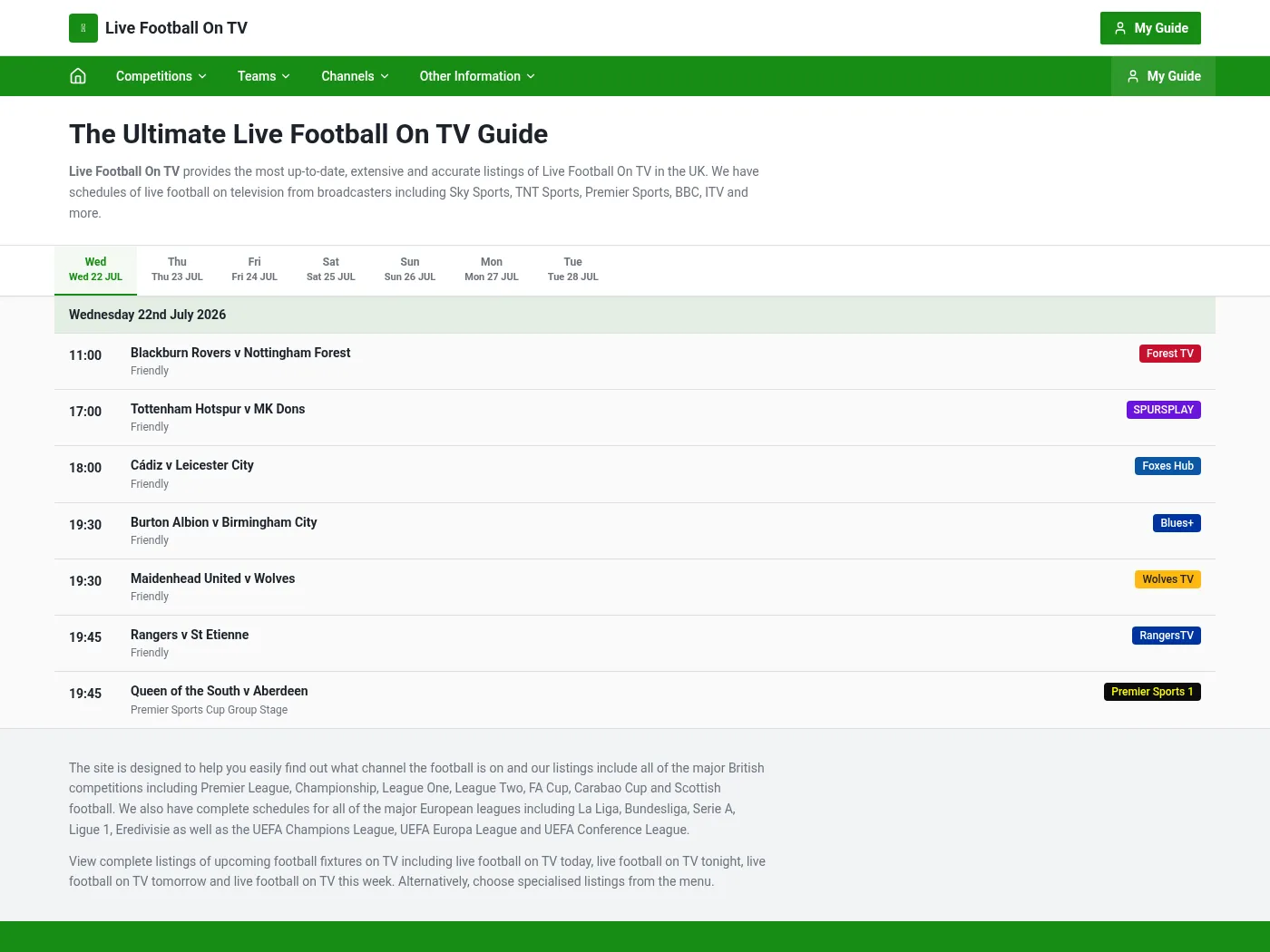 Football TV Guide Clone