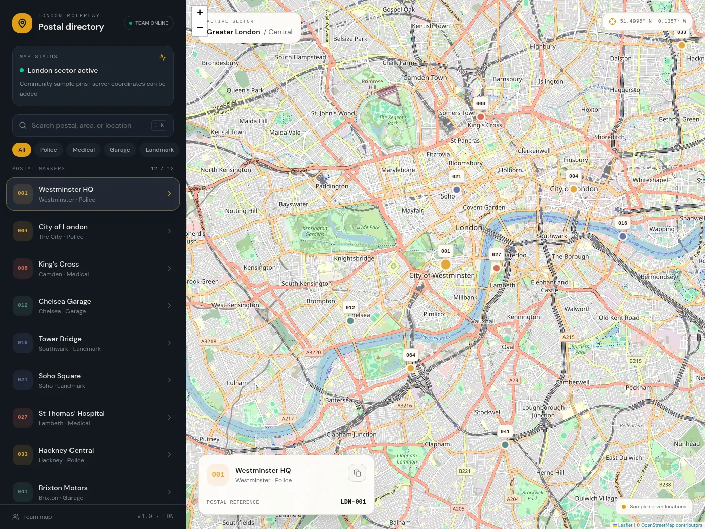 London FiveM Postal Map