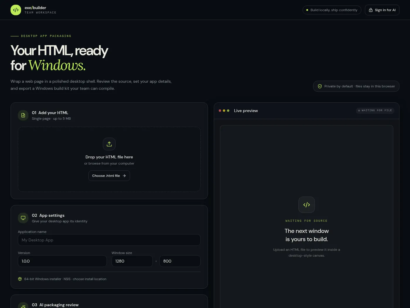 HTML to EXE AI Builder