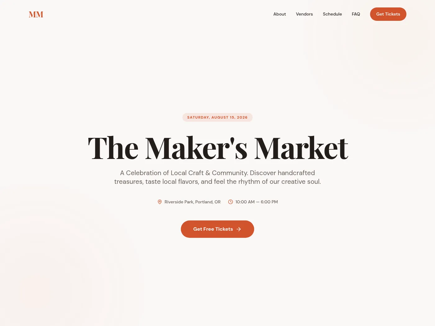 Vendor Event Page