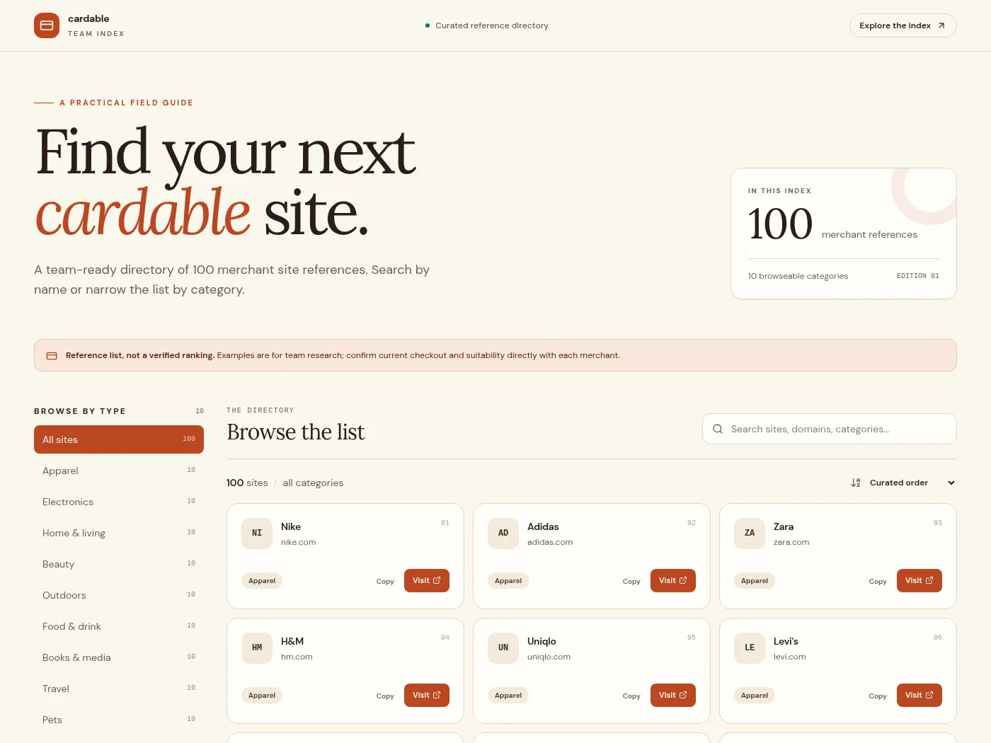 Cardable Sites Directory