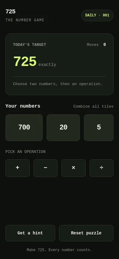 Number 725 Game