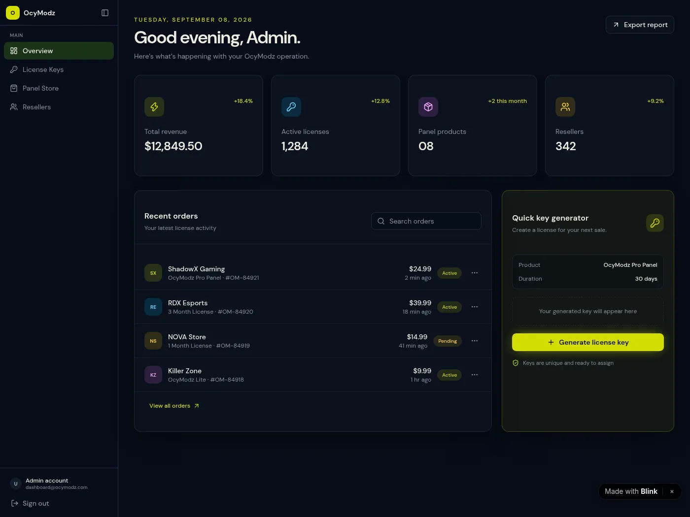 OcyModz Dashboard